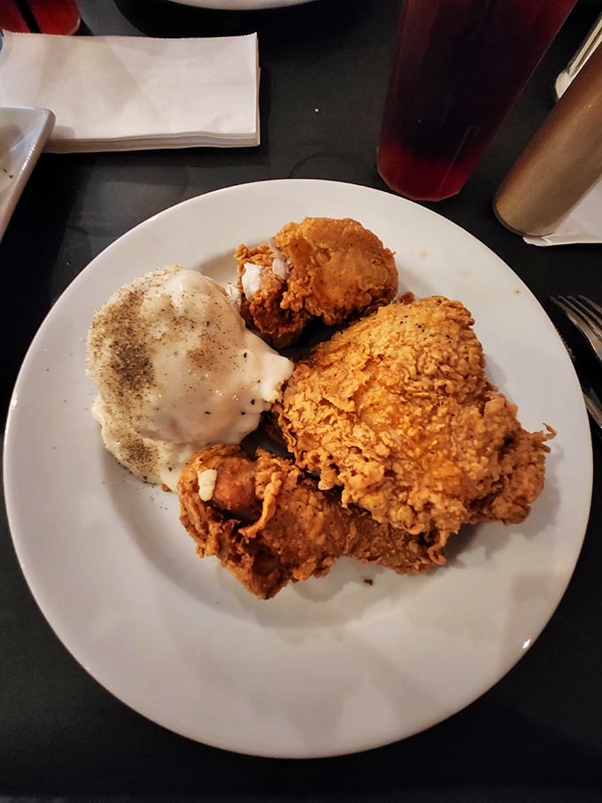 Golden-brown fried chicken that makes Colonel Sanders look like an amateur. That crispy skin should have its own fan club.