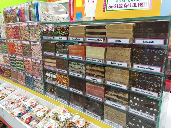 The fudge display&mdash;where indecision becomes an art form and "I'll just take one small piece" becomes the lie of the day.
