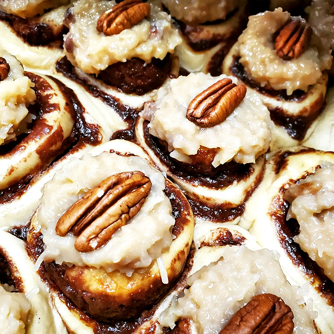 Not your grandmother's cinnamon rolls&mdash;these pecan-topped beauties blend German chocolate cake flavors with traditional cinnamon-swirl satisfaction.