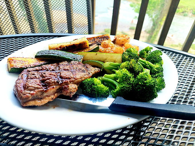 Surf and turf, reimagined! This plate is like a delicious yin and yang of land and sea, proving that opposites really do attract... your taste buds.