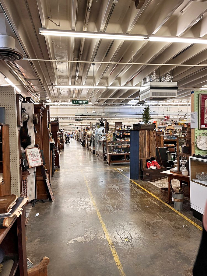 Streets of treasures under industrial ceilings&mdash;the mall's clever organization turns what could be overwhelming into an archaeological adventure.