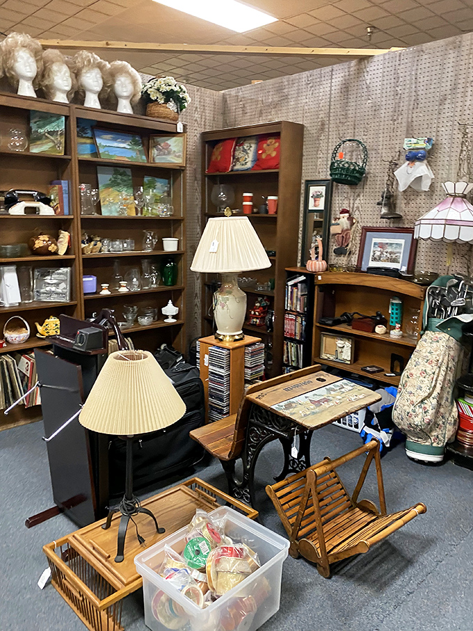 A corner that screams "grandma chic" in the best possible way &ndash; complete with mannequin heads sporting hairstyles time forgot.