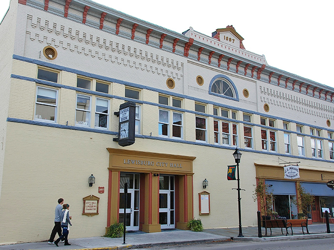The stately Lewisburg City Hall anchors downtown with architectural details that whisper stories from another century.