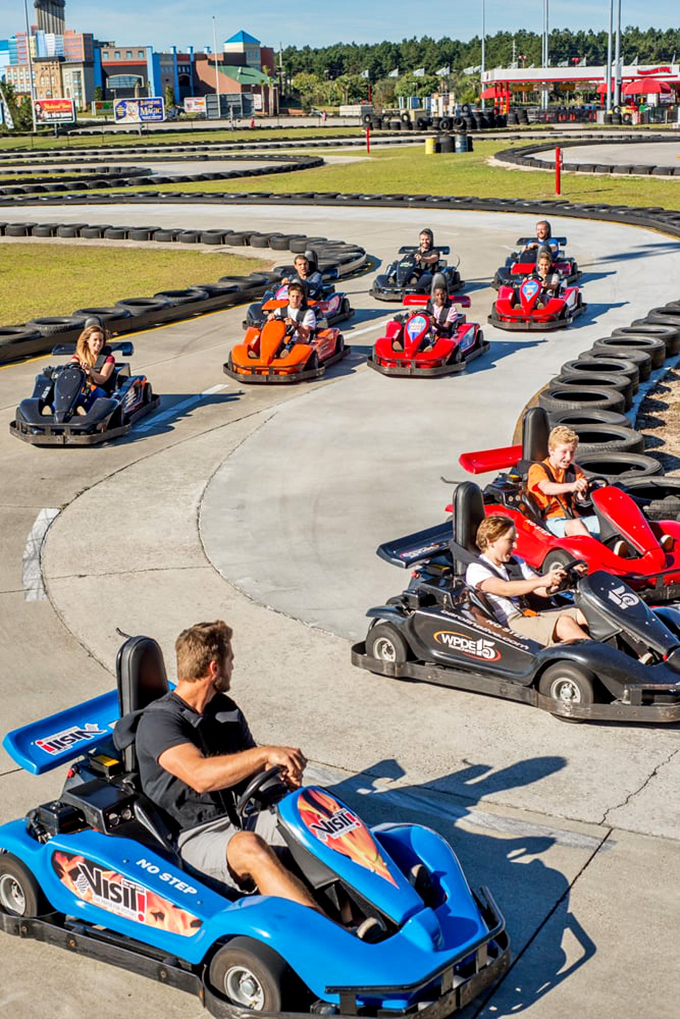 Racing paradise under Carolina blue skies. Multiple tracks mean multiple chances to prove you're the fastest in your family.