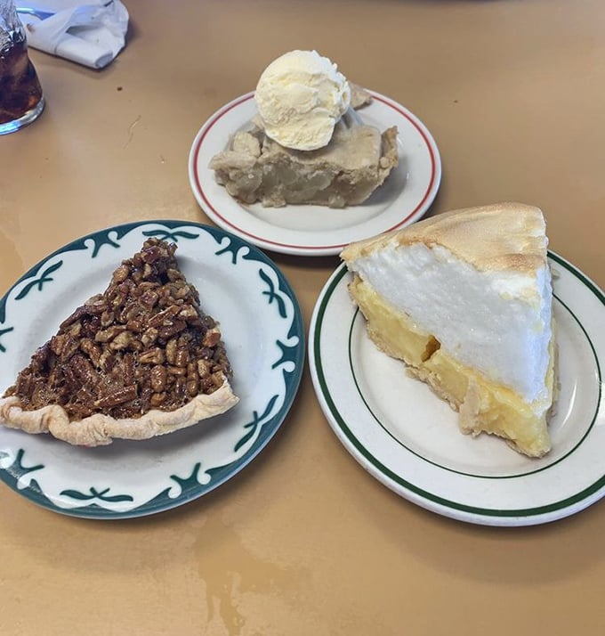 The holy trinity of pie perfection: nutty pecan, ethereal lemon meringue, and cinnamon-kissed apple. Sophie had to choose among three men; I'd rather face this dilemma.
