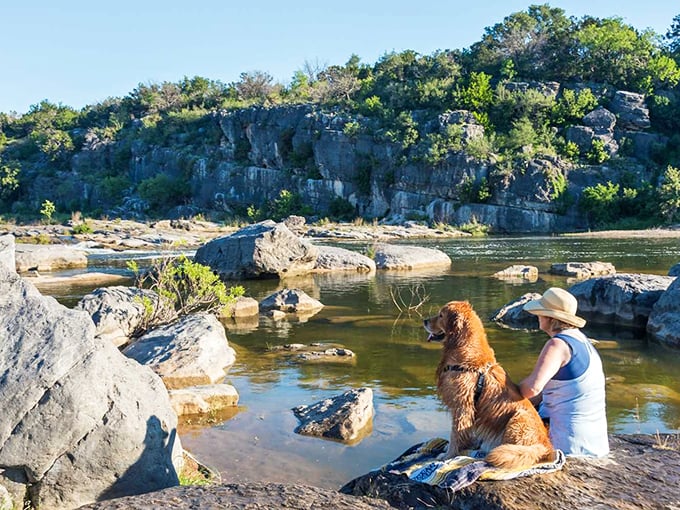 A quiet moment at Pedernales Falls where time slows down and worries wash away. Even the dogs know this is the spot for contemplation.
