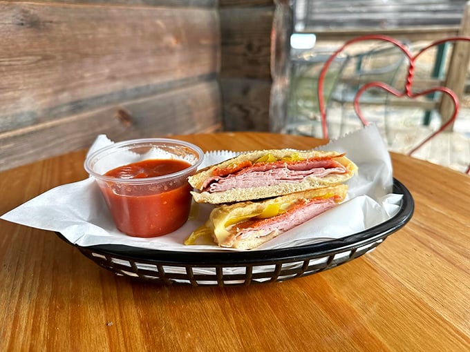 The pizza sandwich: proof that sometimes the best ideas come from asking "What if?" Paired with tomato soup, it's childhood nostalgia with grown-up execution.