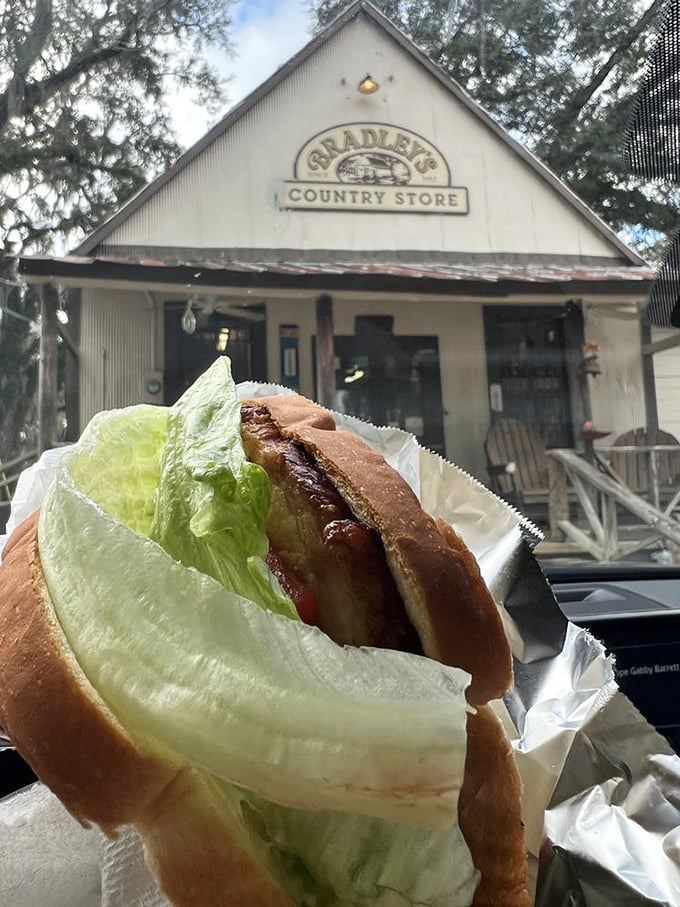 The sausage sandwich with its backdrop of the store itself—like taking a bite of history while looking at where it was made. Poetry in pork form.