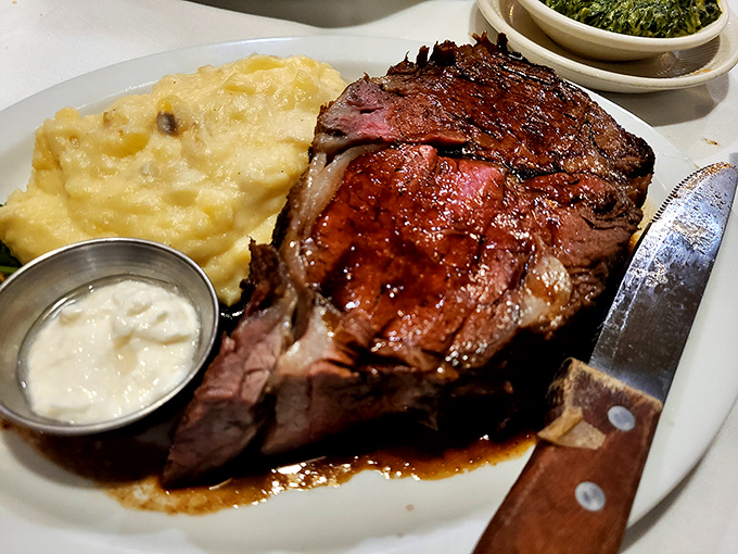 Prime rib so perfectly cooked it makes you wonder if the chef has some sort of meat telepathy. The horseradish cream is just showing off.