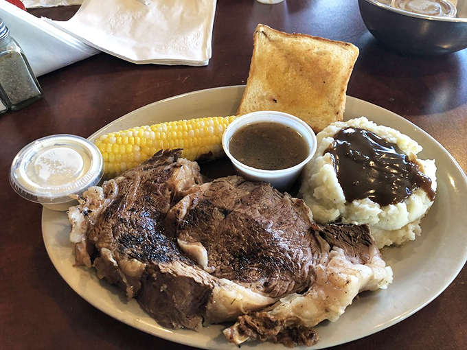 Prime rib that makes you question all your life choices: Why haven't I been here before? The mashed potatoes swimming in gravy aren't complaining either.