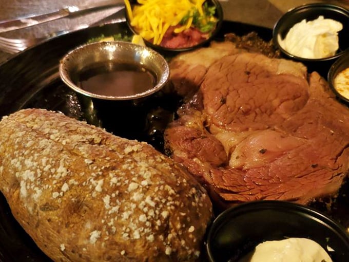 When your prime rib arrives with a baked potato and jus that glistens like liquid gold, you know you've made all the right life decisions.