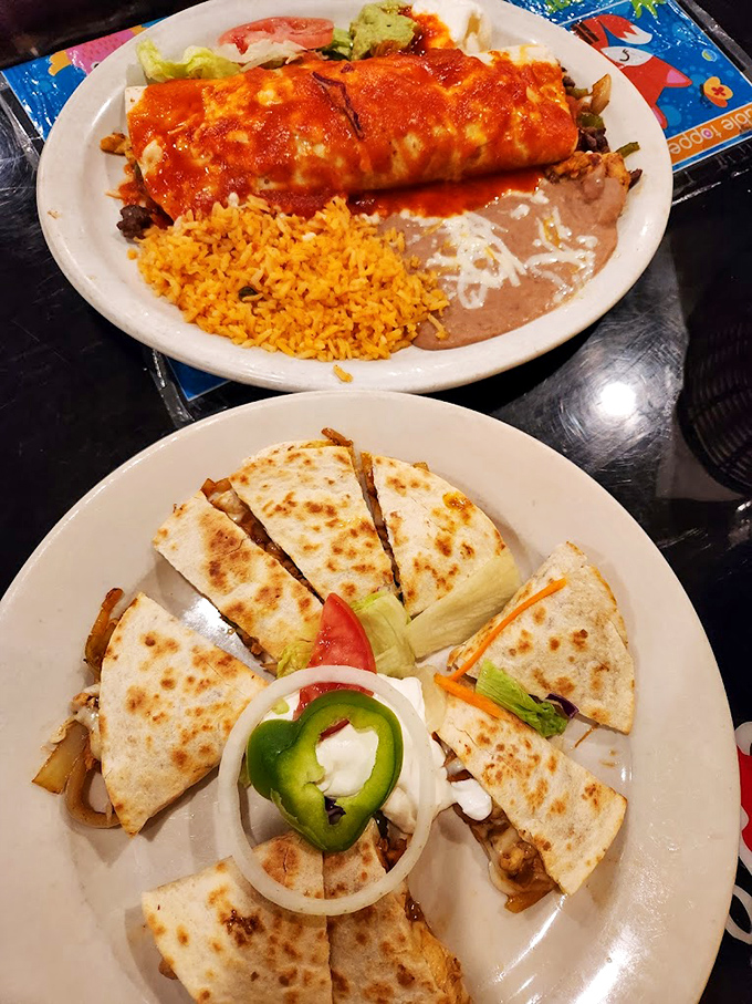 The dynamic duo: A quesadilla and enchilada platter that's more iconic than Batman and Robin.