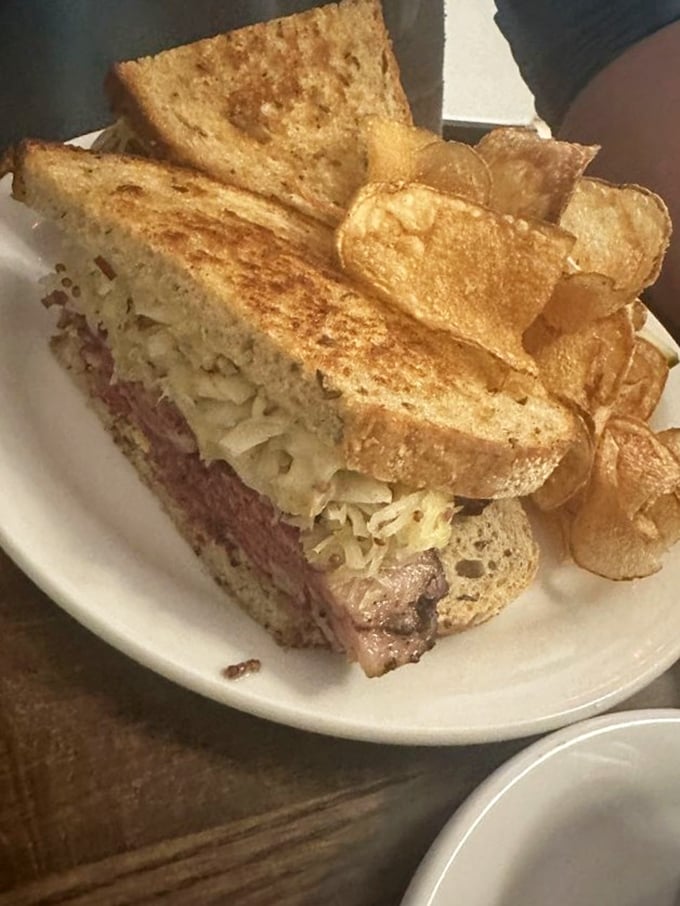 Layer upon glorious layer of corned beef and sauerkraut&mdash;architectural genius that would make Frank Lloyd Wright weep with joy.