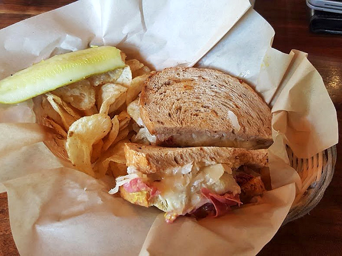 The Reuben up close reveals its secrets&mdash;layers of melty cheese, perfectly brined corned beef, and that Russian dressing that haunts your dreams.