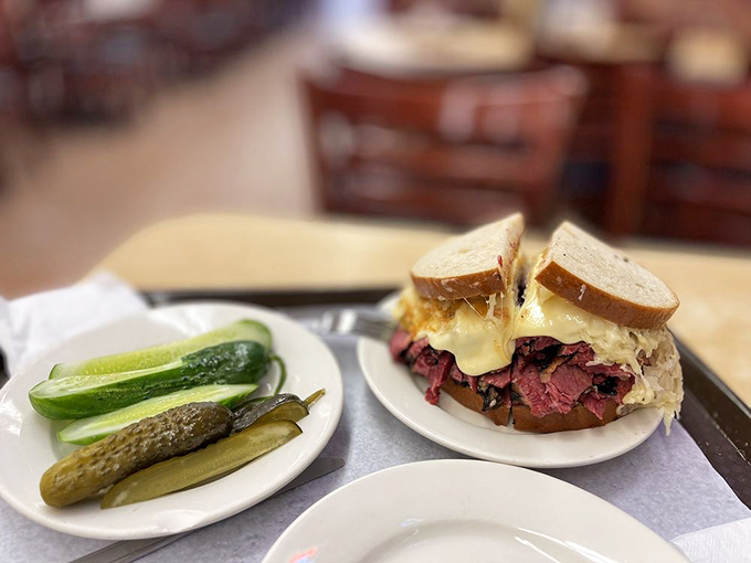 The perfect pastrami sandwich with its faithful sidekick &ndash; half-sour pickles. A relationship more dependable than most Hollywood marriages.