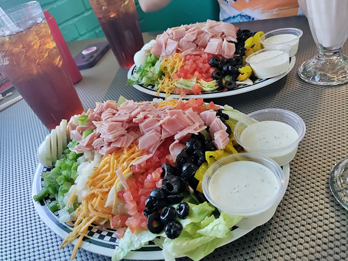 Even the salads here look like they're dressed for a sock hop. Fresh ingredients arranged with the precision of a 1950s dance routine.