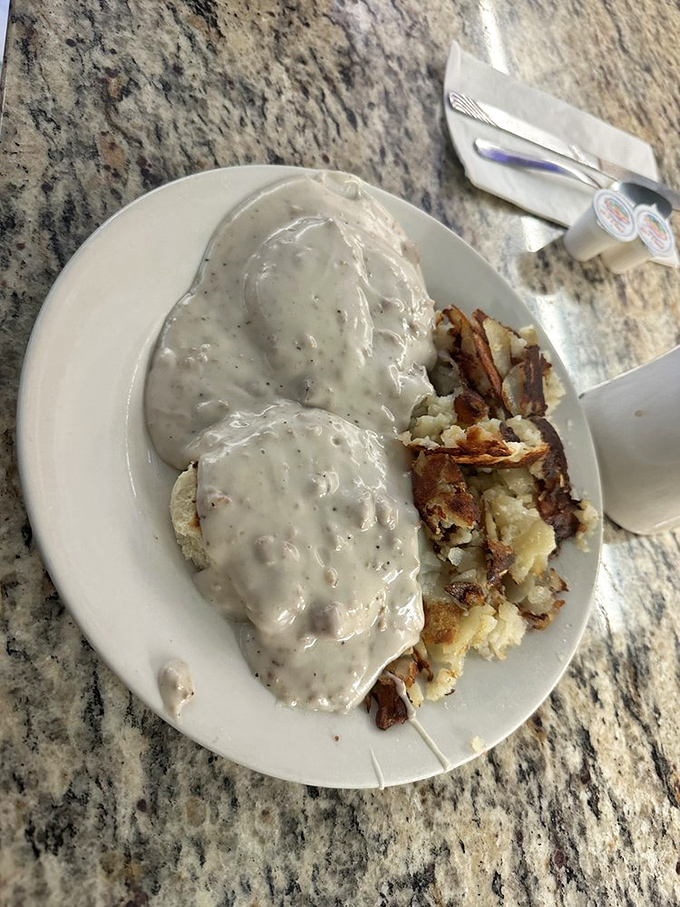 Biscuits and gravy&mdash;the breakfast equivalent of a warm hug from your grandmother, if your grandmother had a PhD in comfort food engineering.