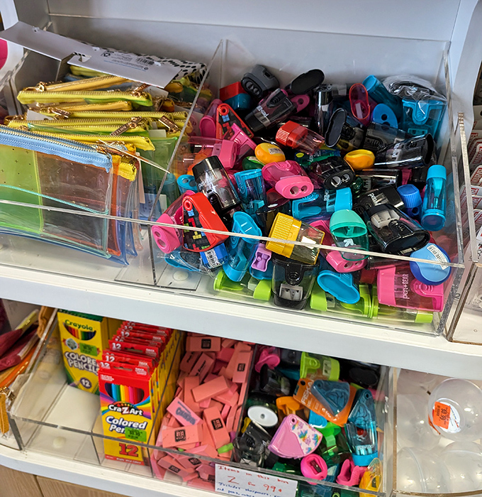 A colorful chaos of school and office supplies that would make any organization guru swoon. Finding that perfect pen becomes a delightful treasure hunt.