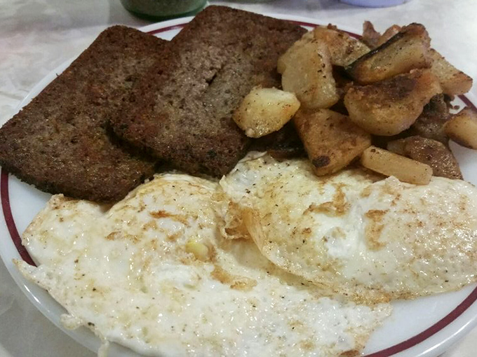 Delaware's beloved scrapple gets the royal treatment here&mdash;crispy exterior, tender inside, with eggs cooked just right. This is breakfast diplomacy.