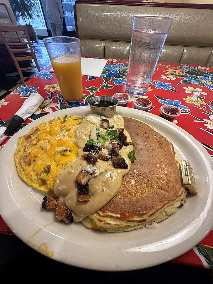 The Shocker Scramble arrives like breakfast's greatest hits album&mdash;eggs, pancakes, and meat sharing a plate in perfect harmony.