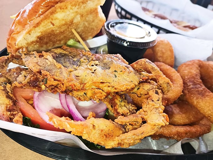 The soft shell crab sandwich is Maryland's answer to "why choose between bread and crab?" A crispy-fried whole crab that gave the ultimate sacrifice for your lunch satisfaction.