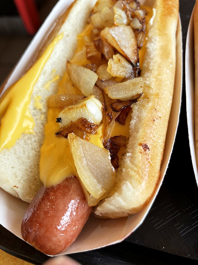 The South Philly Dog comes dressed to impress with melted cheese and caramelized onions &ndash; a Pennsylvania romance on a bun.