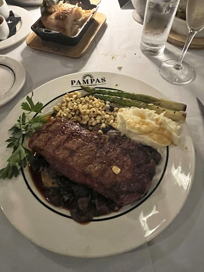 When your steak arrives with mashed potatoes, asparagus, and corn&mdash;the holy trinity of steakhouse sides&mdash;you know you've made excellent life choices.
