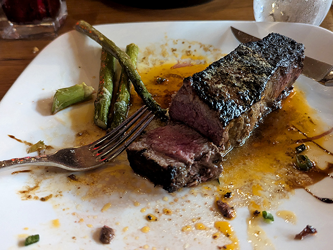 This strip steak with asparagus isn't just dinner&mdash;it's a religious experience. The perfect medium-rare speaks the universal language of "yum."