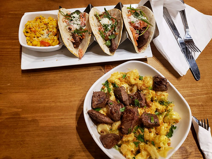 Who knew tacos and mac and cheese could share a table so beautifully? This isn't just comfort food &ndash; it's comfort food that went to culinary school.