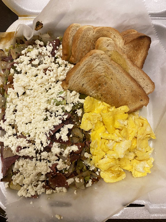 The Meaty Hippie Breakfast doesn't judge your life choices at 3 AM&mdash;it simply delivers protein-packed satisfaction when you need it most.