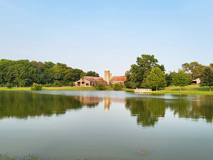 The serene lake at Harlinsdale Farm reflects more than just clouds &ndash; it mirrors Franklin's commitment to preserving pastoral beauty amid modern growth.