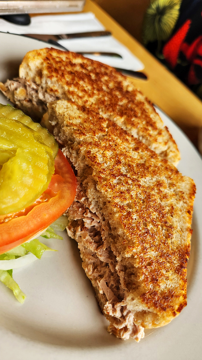 The ideal tuna melt exists, and it's here &ndash; perfectly grilled bread achieving that golden-brown perfection that makes sandwich dreams come true.