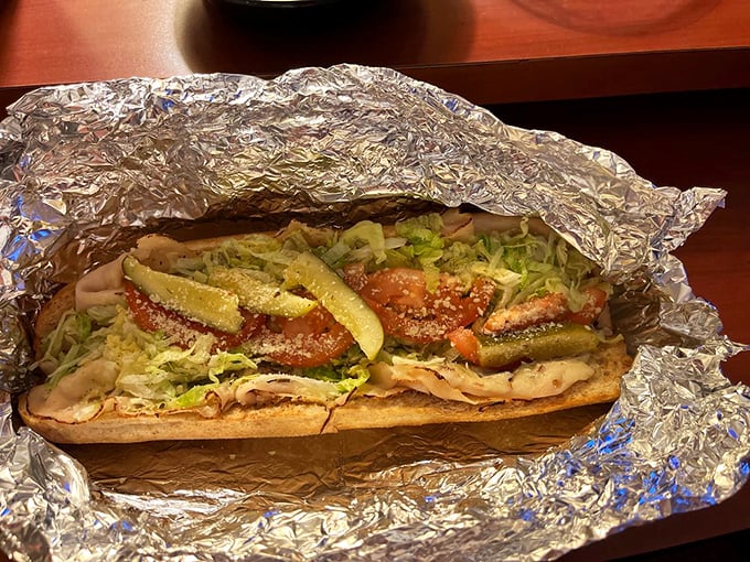 Wrapped in foil like the gift it is, this turkey sub delivers the kind of satisfaction that makes you plan your next visit before finishing.