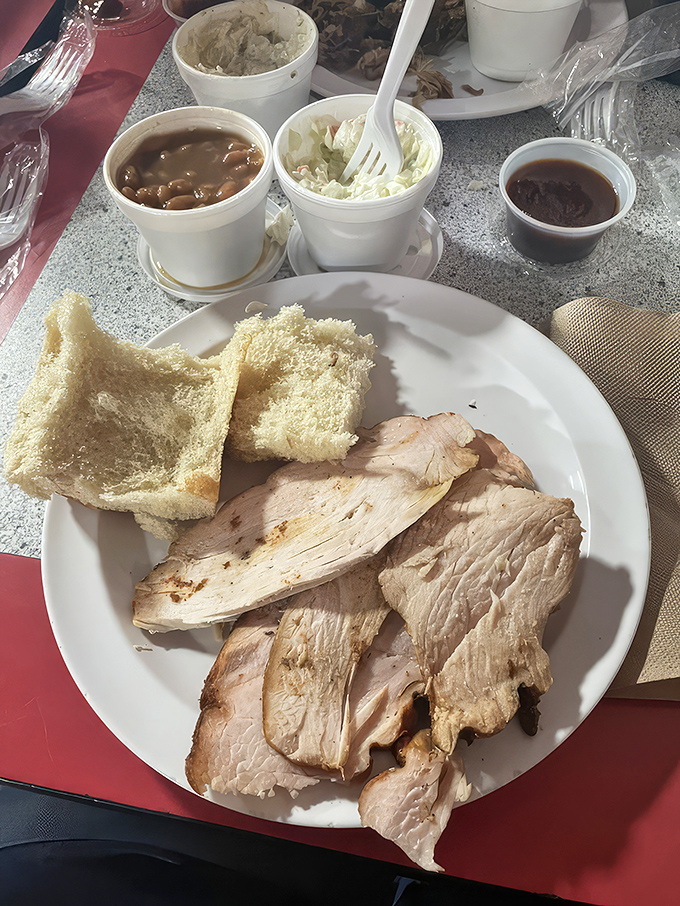 Turkey breast that defies the "dry poultry" stereotype. Each slice carrying whispers of smoke and proving Thanksgiving should happen more than once a year.