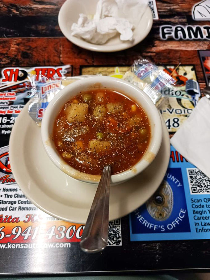 This vegetable soup isn't winning beauty contests, but it's comfort in a bowl &ndash; chunky, hearty, and honest as a handshake from your grandfather.