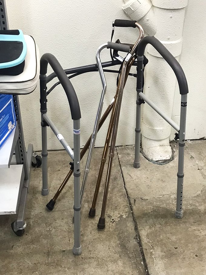 Mobility aids lined up like a well-intentioned army, ready to support the next chapter in someone's life journey.