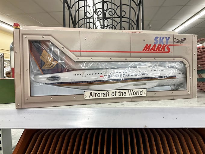 A Singapore Airlines model plane that lets you dream of far-off destinations while your wallet stays firmly grounded in thrift store reality.