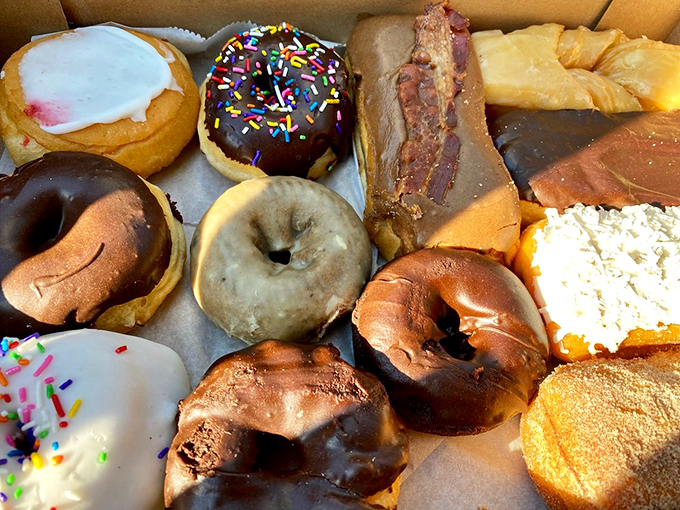 Behold the donut spectrum in its full glory! From chocolate-dipped decadence to that legendary maple bacon creation that haunts your dreams between visits.