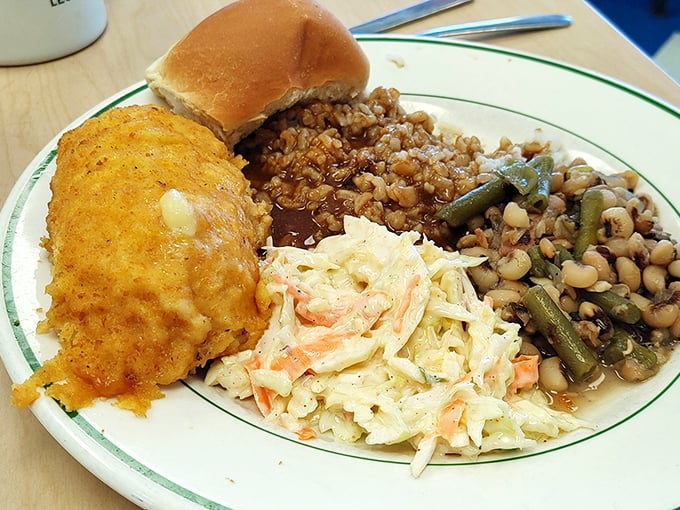 Soul-satisfying plate lunch with cornbread that could make your grandmother jealous and sides that tell stories of Louisiana's agricultural heritage.