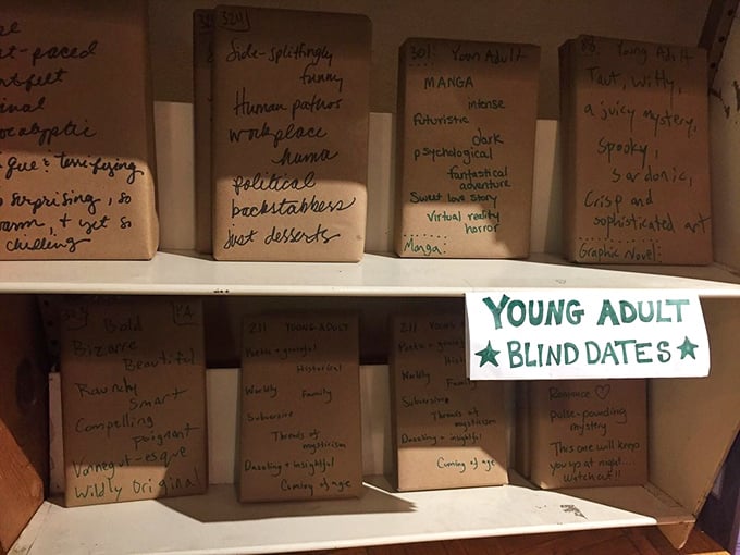 "Blind Date with a Book" &ndash; the only blind date guaranteed not to talk about itself all night. Handwritten clues tease literary adventures wrapped in brown paper.