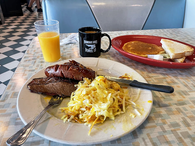 Steak and eggs&mdash;the breakfast combo that built America. Paired with hash browns and pancakes, it's the kind of meal that makes you want to build something afterward.