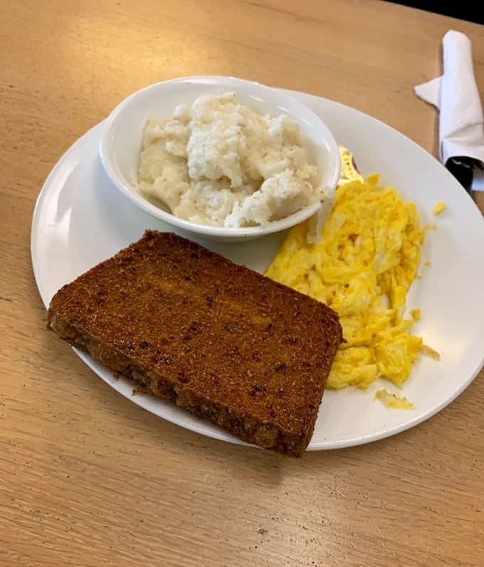 Scrapple, eggs, and grits&mdash;the breakfast of champions who plan to conquer nothing more strenuous than a second cup of coffee afterward.
