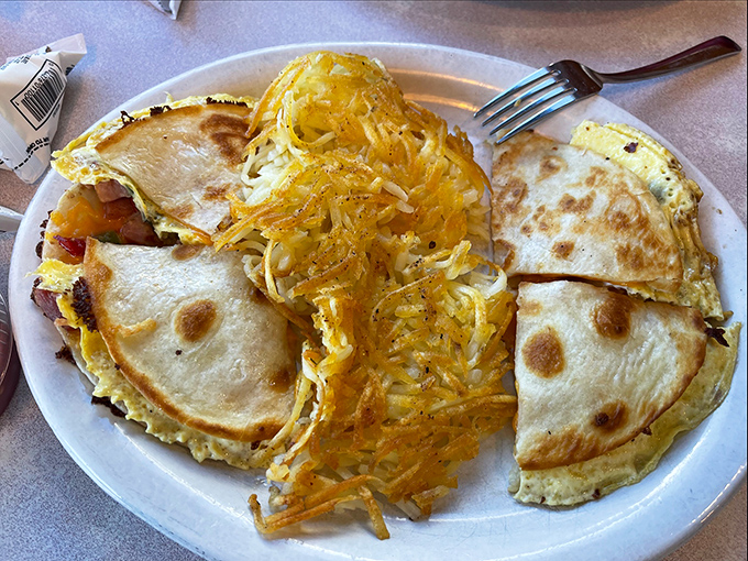 Breakfast quesadillas: where morning meets Mexico in the most delicious cultural exchange program. That golden hash brown crown deserves its own parade.