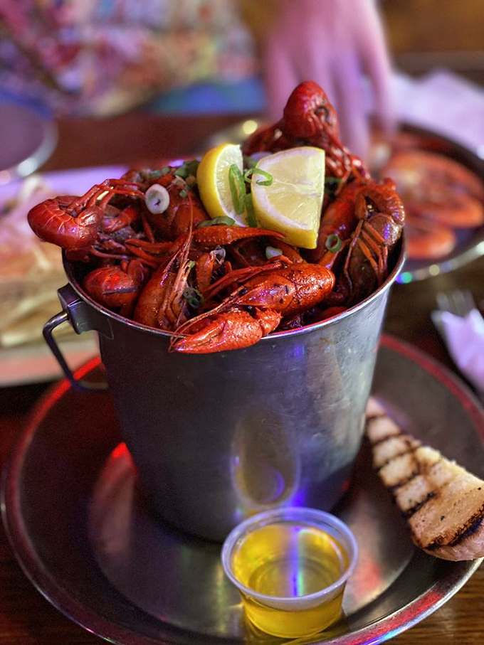 These crawfish look like they're attending their own tiny, delicious Mardi Gras, complete with lemon wedges standing in for parade floats.