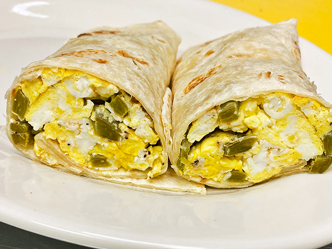 Breakfast burritos that make you question why you ever settled for cereal&mdash;green chilies and eggs, a morning romance for the ages.
