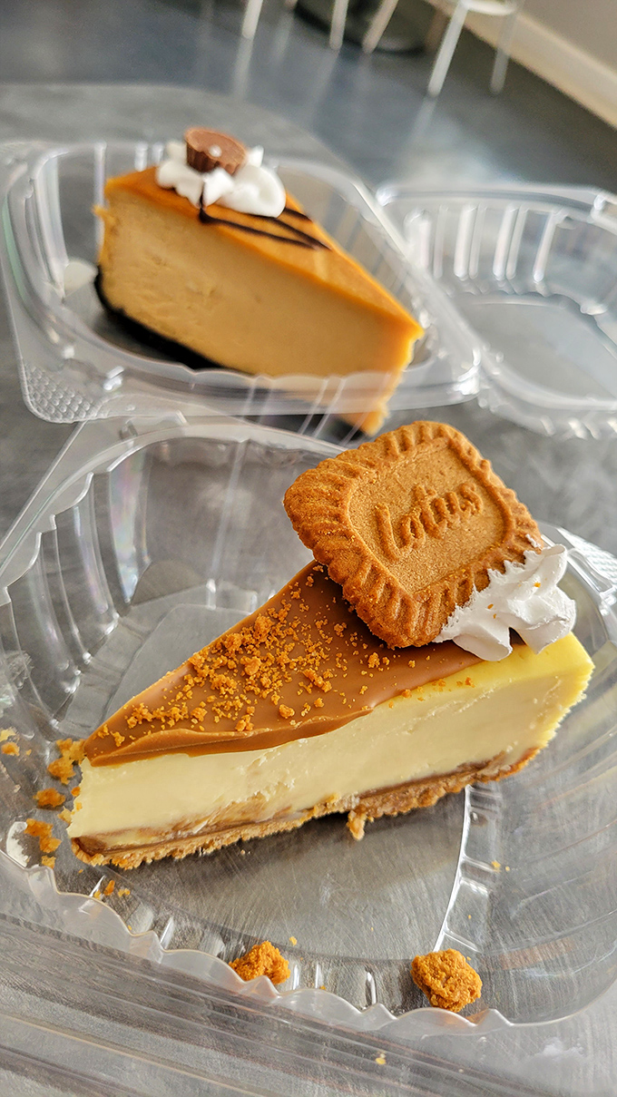 The perfect bite &ndash; creamy cheesecake meets caramel topping with a Lotus cookie crown. This isn't dessert, it's architecture.