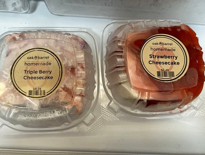 The Triple Berry and Strawberry cheesecakes sit like royalty in their clear thrones. Berry-licious masterpieces that make fruit feel fancy.