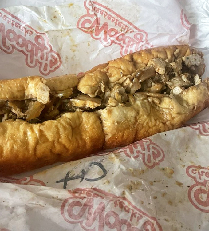 The chicken cheesesteak proves that poultry can play in the big leagues. That golden roll is practically glowing with pride.