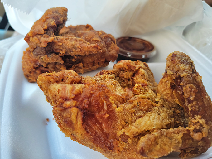 That crackly, spice-dusted exterior gives way to impossibly juicy meat &ndash; chicken that makes you question all other chickens.