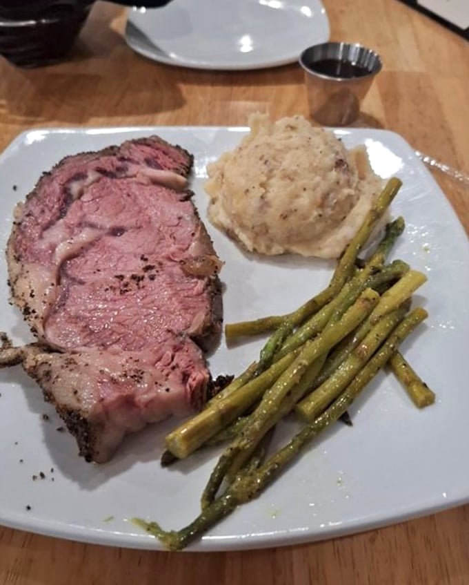 The kind of prime rib that makes vegetarians question their life choices &ndash; seasoned crust giving way to meat so tender it practically surrenders to your fork.